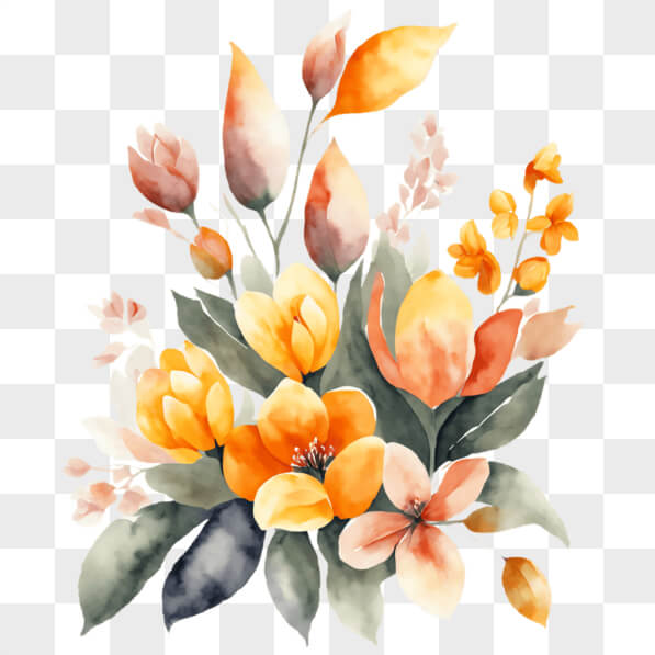 Download Orange and Yellow Flowers Watercolor Painting PNGs Online ...