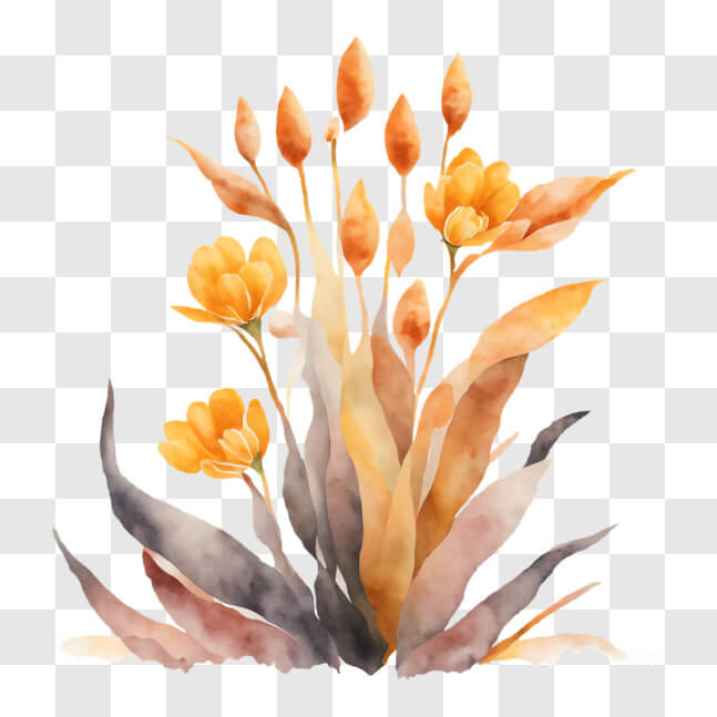 Download Vibrant Yellow and Orange Flower Watercolor Painting PNG ...