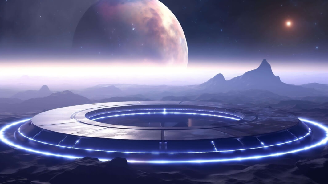 Download Circular Spaceship in Desert with Surrounding Planets ...