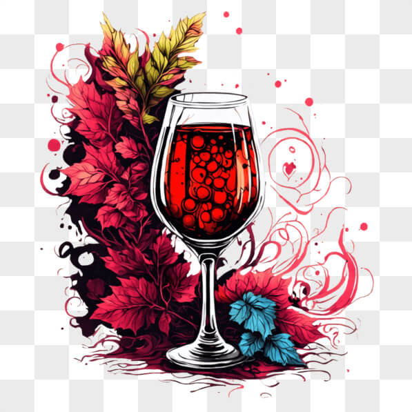 Download Glass of Red Wine with Colorful Leaves and Flowers PNGs Online ...