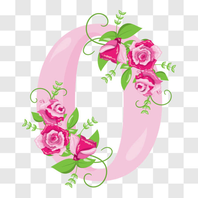 Download Romantic Pink Letter O with Roses and Green Leaves PNG Online ...
