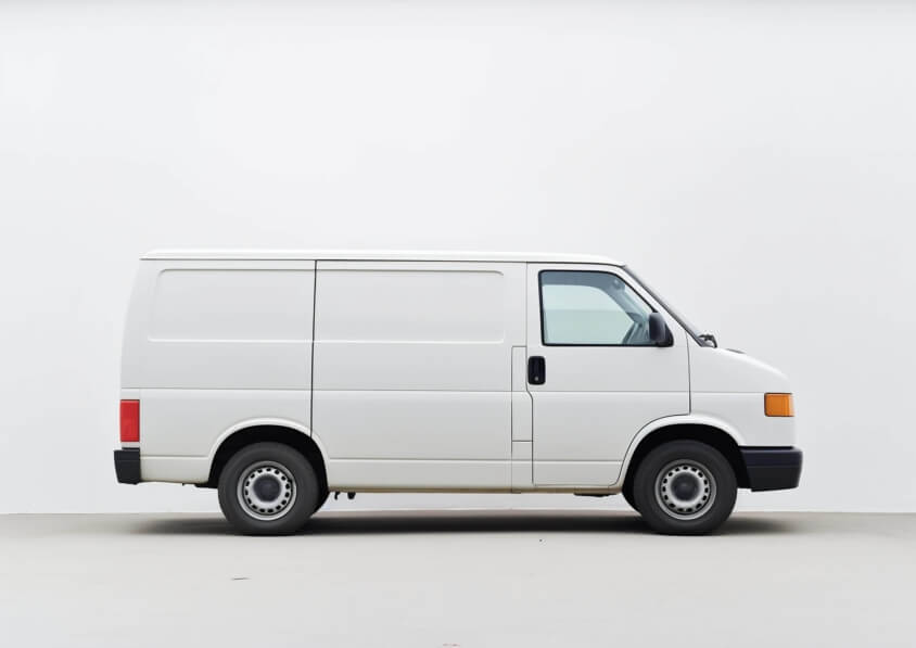 Download White Van Parked in Front of Empty White Background Mockups ...