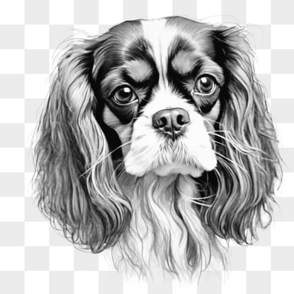 Download Zwart-witte tekening van een hond met lang krullend haar ...