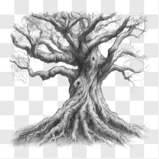 Download Black and White Drawing of Old Tree with Roots Sketches Online ...