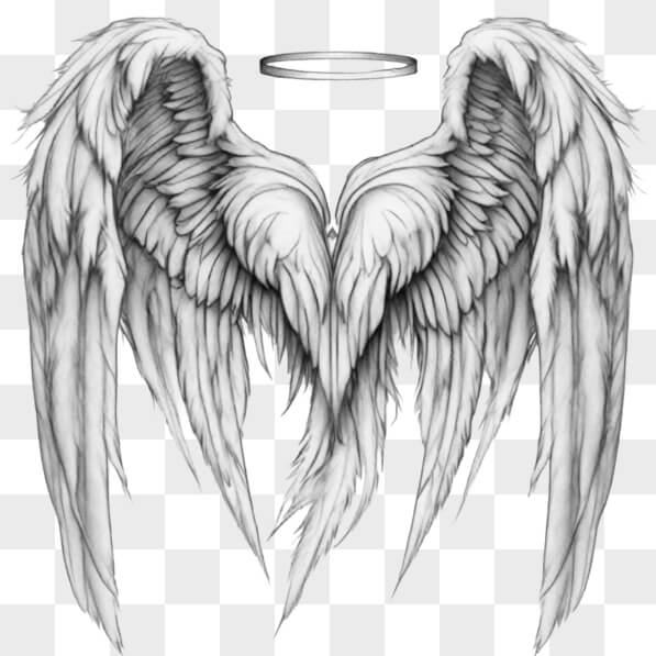 Download Black and White Angel Wings and Halo Drawing Sketches Online ...