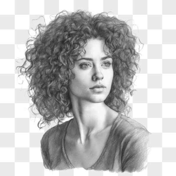 Descarga Dibujo en Blanco y Negro de una Mujer con Pelo Rizado Bocetos En Línea - Creative Fabrica