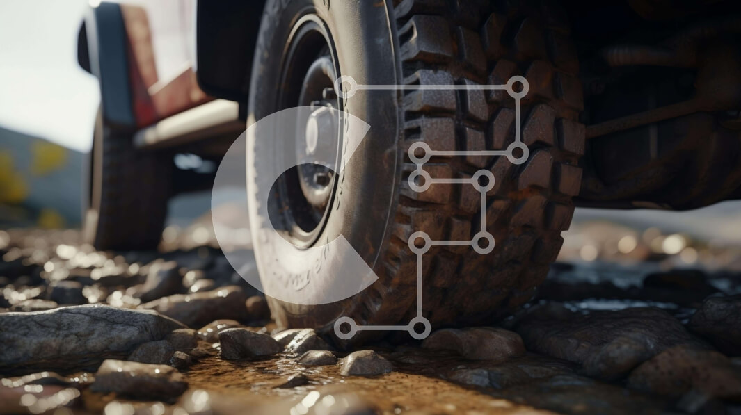 Download Off-Road Red Truck Driving on Rocky Terrain Stockphotos Online ...