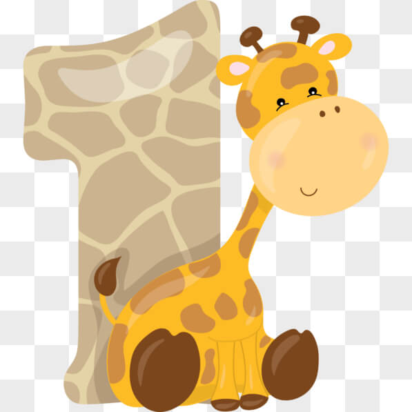 Download Cartoon Giraffe and Number One on White Background PNGs Online ...