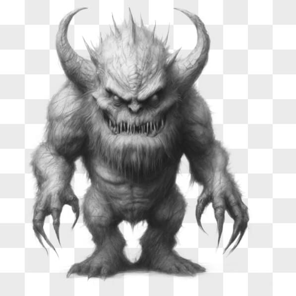 Descarga Dibujo en Blanco y Negro de un Monstruo Feo con Cuernos ...