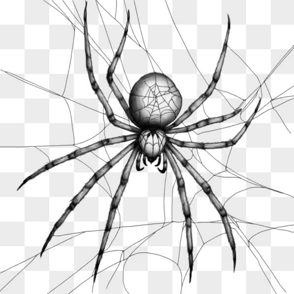 Download Black and White Drawing of Spider and Web Sketches Online ...