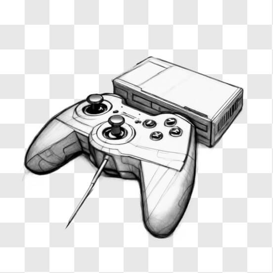 Download Old-School Game Controller Drawing in Black and White Sketches ...