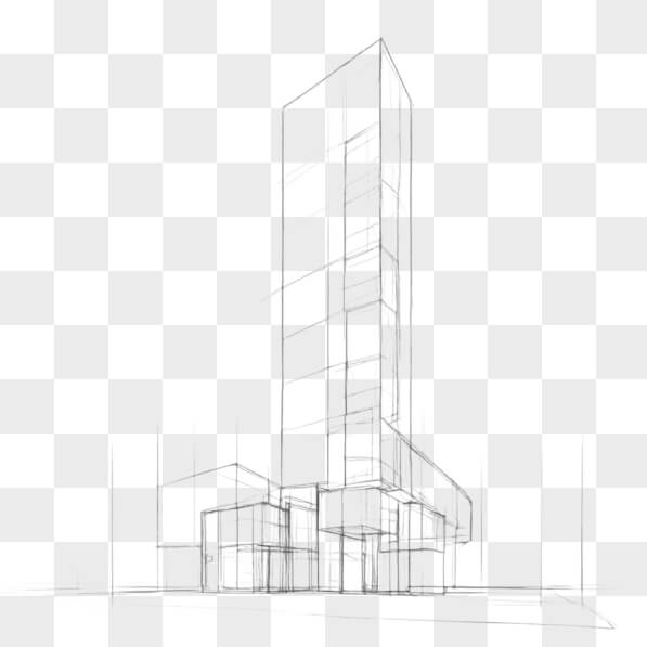 Descarga Dibujo arquitectónico de un edificio alto Bocetos En Línea - Creative Fabrica