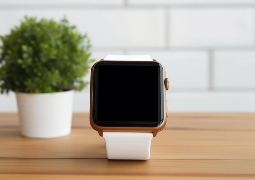 Download Apple Watch on Wooden Table with Potted Plant Mockups Online ...