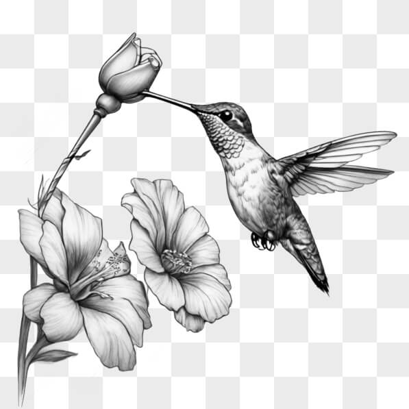 Download Black and White Drawing of Hummingbird and Flower Sketches ...