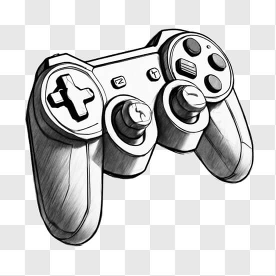 Download Old-School Game Controller Drawing in Black and White Sketches ...