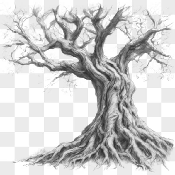 Download Black and White Drawing of an Old Tree with Roots Sketches ...