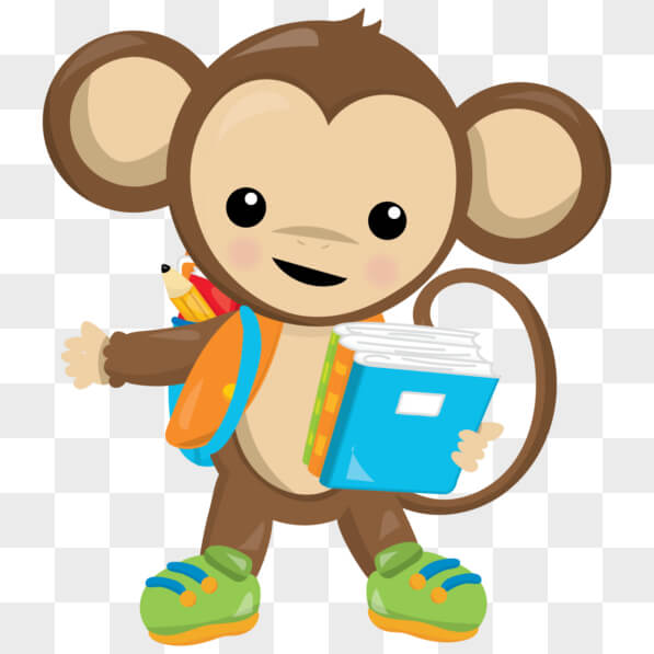 Download Cartoon Monkey Going to School with Books and Pencils PNGs ...