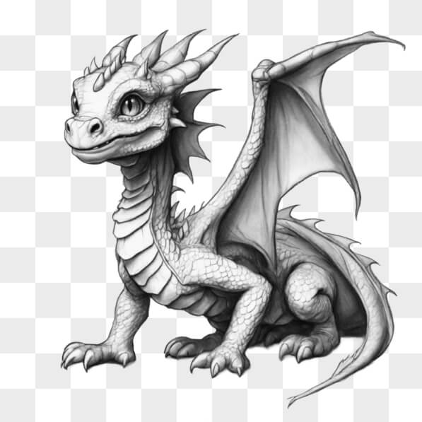 Download Small Black and White Dragon with Wings Outstretched Sketches ...