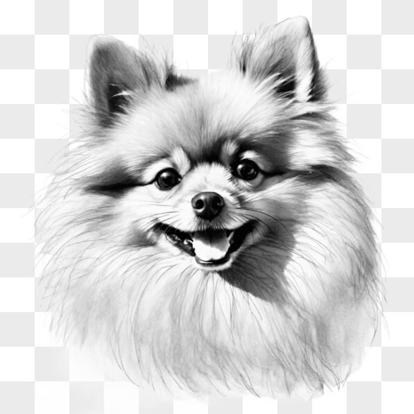 Download Realistic Black and White Drawing of a Smiling Pomeranian Dog ...