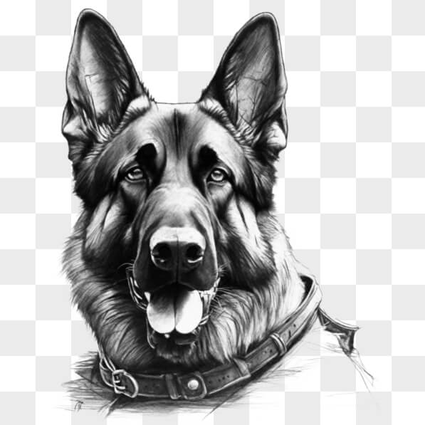 Download Detailed Black and White Drawing of a German Shepherd Dog ...