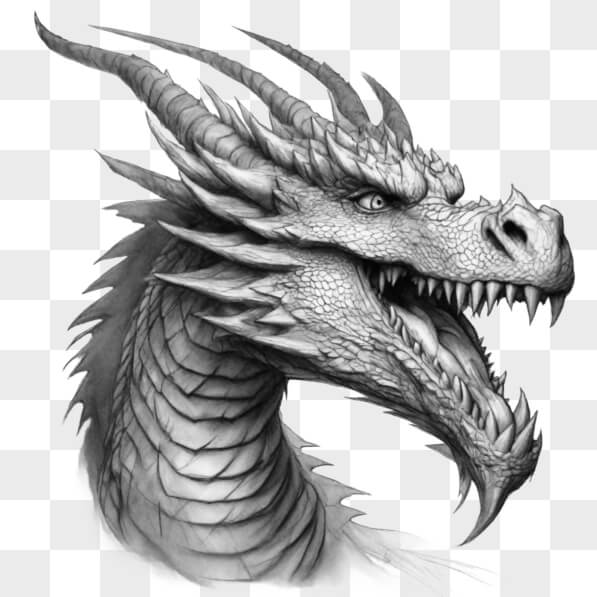Download Detailed Black and White Dragon Head Drawing Sketches Online ...