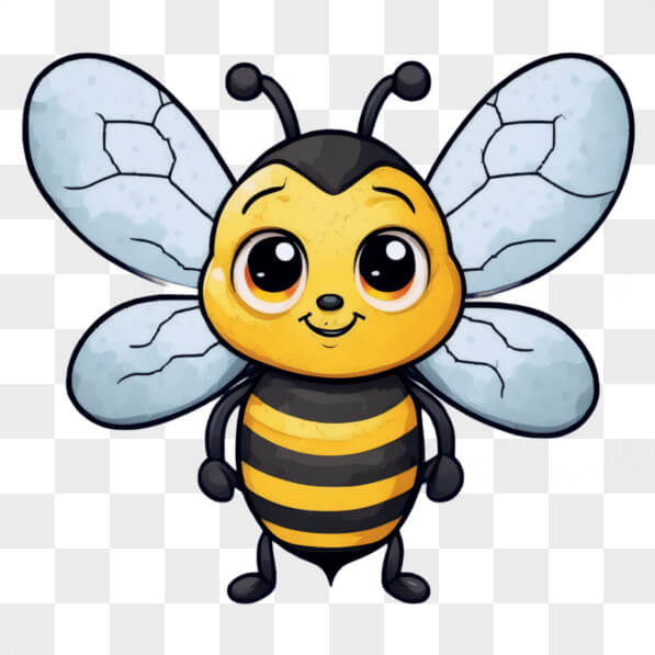 Download Cartoon Bee with Big Eyes and Yellow Stripes on Black ...