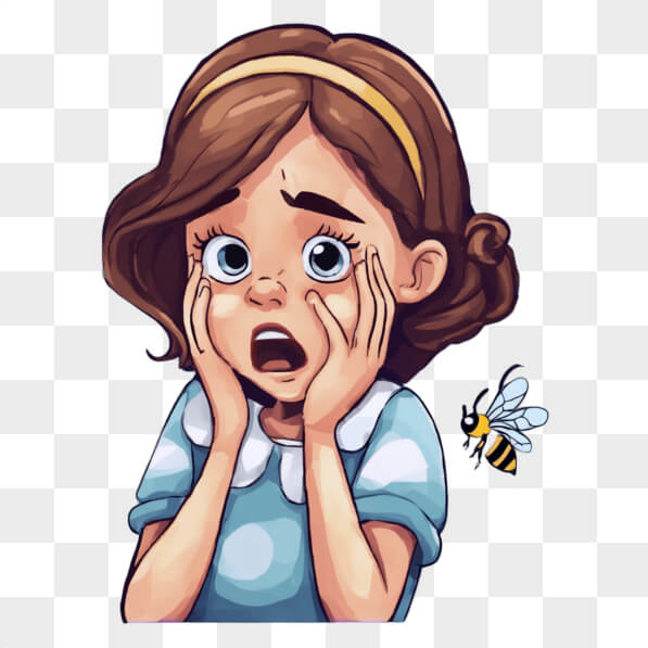 Download Scared girl with bee Cartoons Online - Creative Fabrica