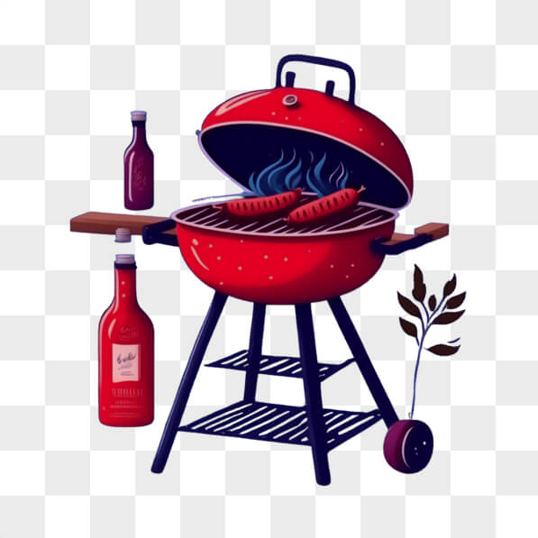 Download Red Barbecue Grill with Wine and Sausages PNGs Online ...