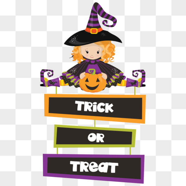 Download Cartoon Witch Sitting on 'Trick or Treat' and 'Halloween ...