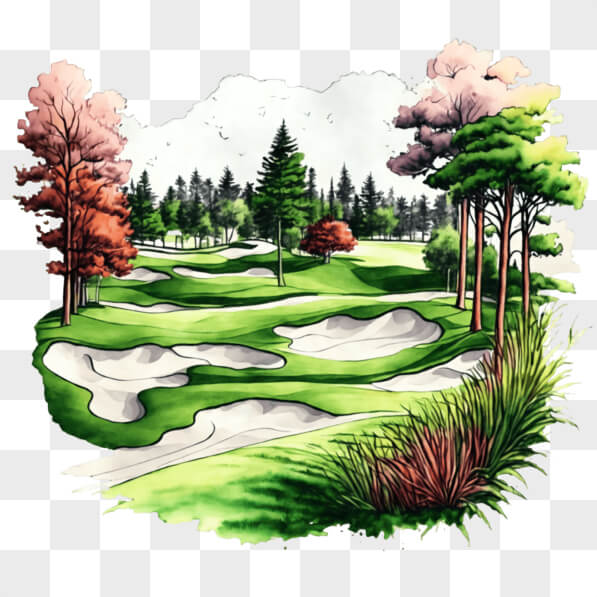 Download Scenic Golf Course Landscape with Trees and Bunkers PNGs ...