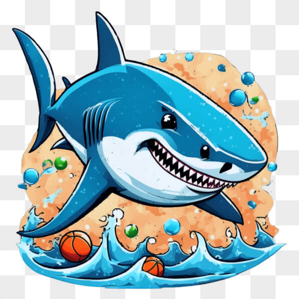 Download Cartoon Shark Swimming in the Water with Bubbles and Balls ...