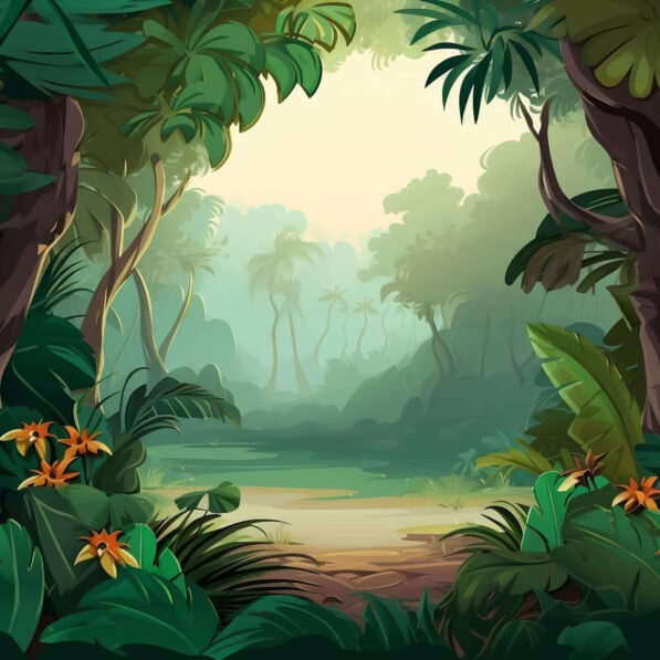 Download Cartoon Jungle Scene with Trees, Flowers, and Paths ...
