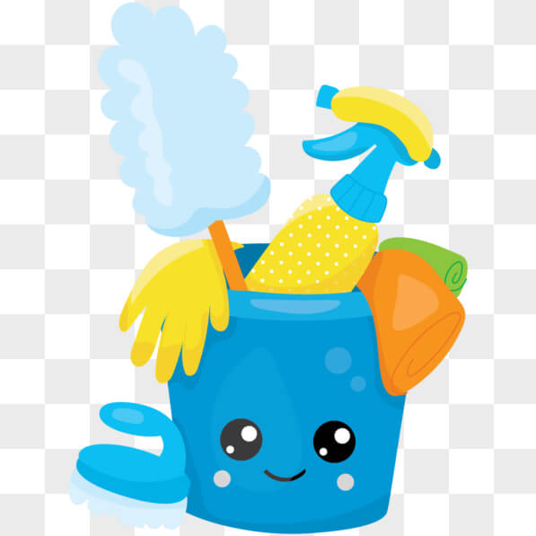 Download Blue Bucket with Cleaning Supplies and Cartoon Characters PNGs ...