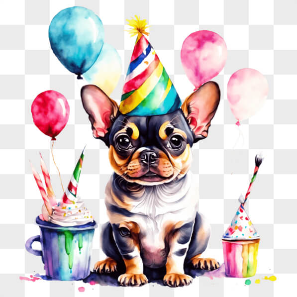 Download Cute Dog in Birthday Hat with Balloons and Cupcakes PNGs ...