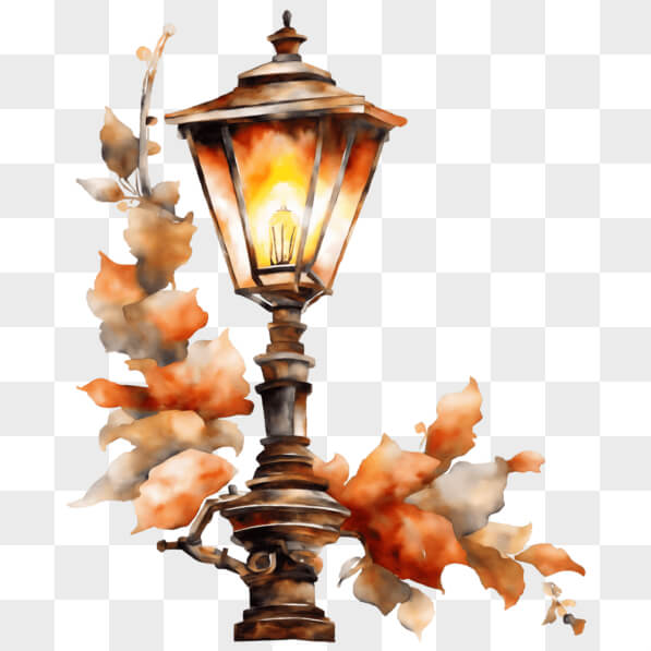 Download Autumn Leaves Decorated Street Lamp PNGs Online - Creative Fabrica