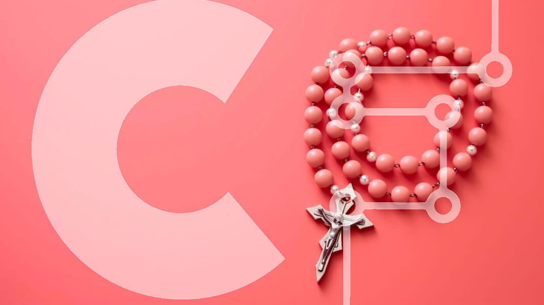 Spiritual Pink Rosary on Vibrant Orange Background stock photo ...