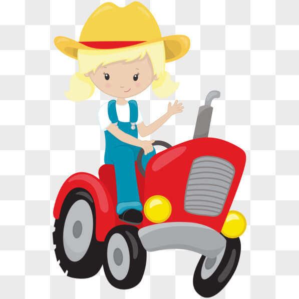 Descarga Niña de Dibujos Animados Montando Tractor Rojo con Animales de ...