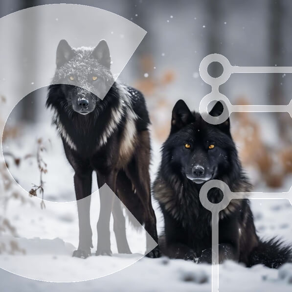 Two Black Wolves in Snow stock photo | Creative Fabrica