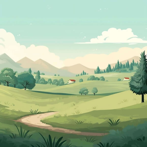 Download Cartoon-style Landscape with Trees and Mountains Backgrounds ...