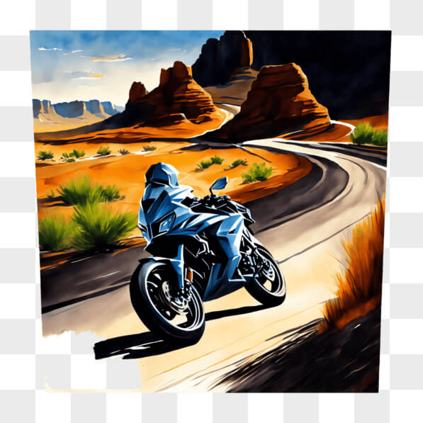 Download Motorcycle Rider on Desert Road with Winding Path PNGs Online ...