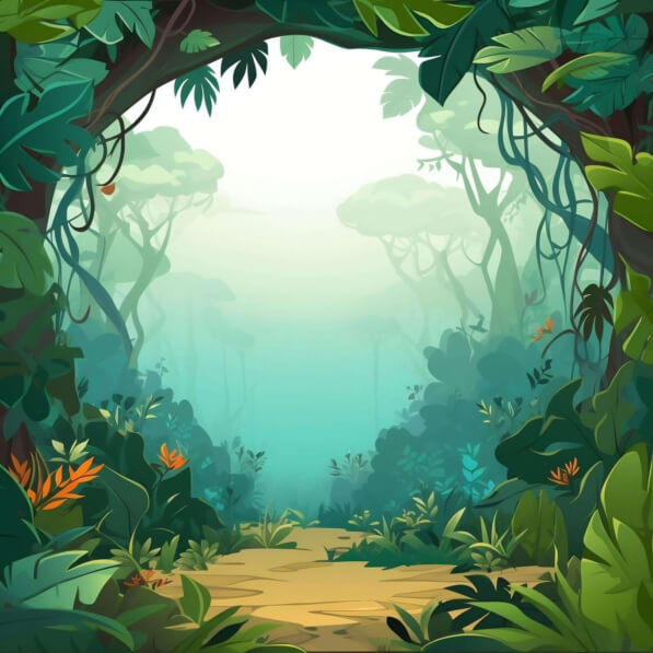 Download Cartoon Forest Scene with Archway, Trees, and Plants ...