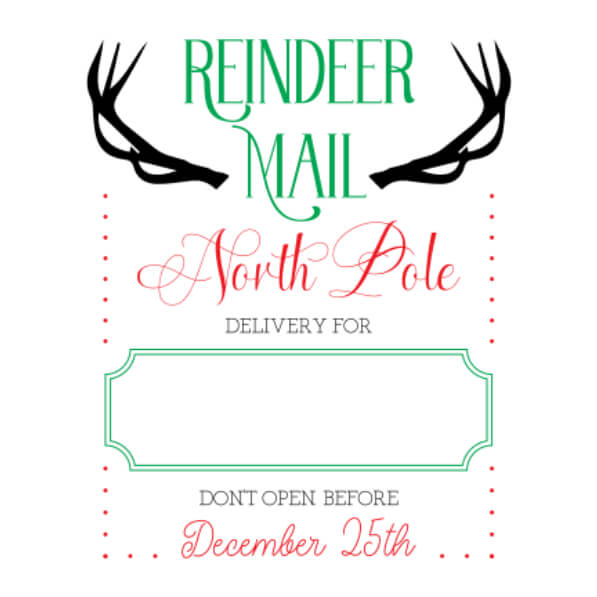 Download Reindeer Mail Label with Antlers and North Pole Delivery ...