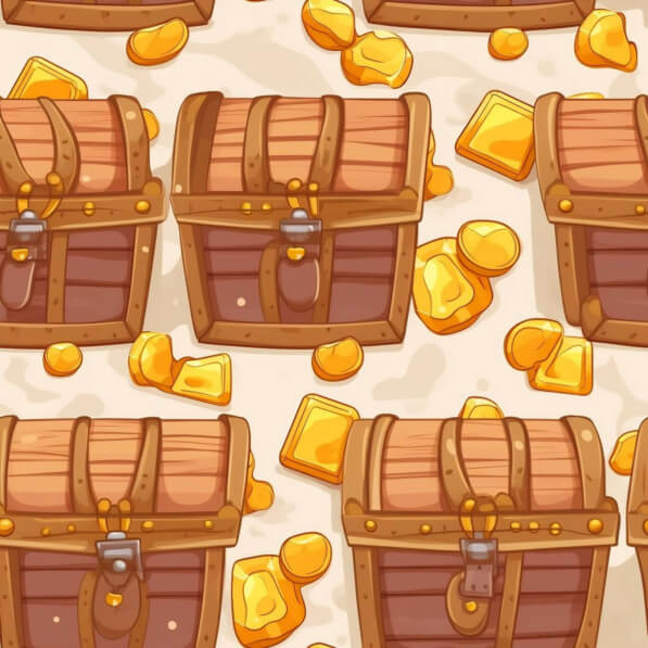 Download Seamless Treasure Hunt Pattern with Wooden Chests and Gold ...