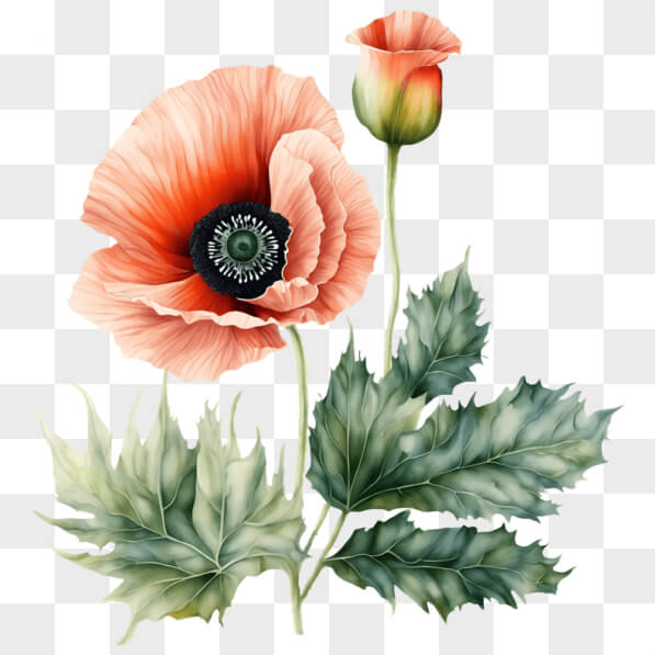 Download Orange Poppy Flower in Watercolor with Black Background PNGs ...