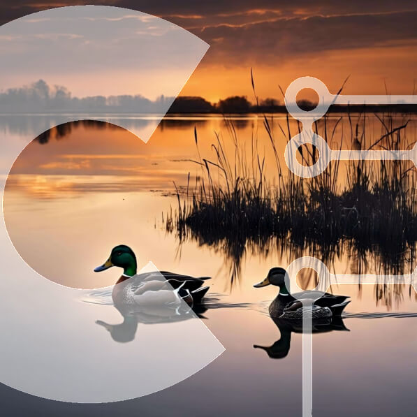 Tranquil Sunset Scene with Ducks in a Lake stock photo | Creative Fabrica
