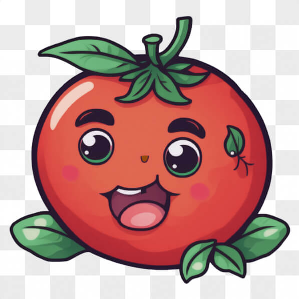 Descarga Tomate de dibujos animados con ojos sonrientes y hojas verdes ...