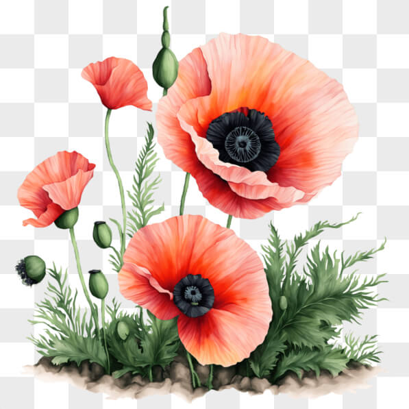 Download Red Poppies in a Field of Greenery PNGs Online - Creative Fabrica