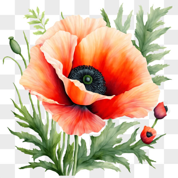 Download Orange Poppy Flower Watercolor Painting PNGs Online - Creative ...