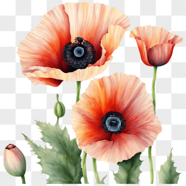 Download Orange Poppies with Green Leaves and Blue Skies PNGs Online ...
