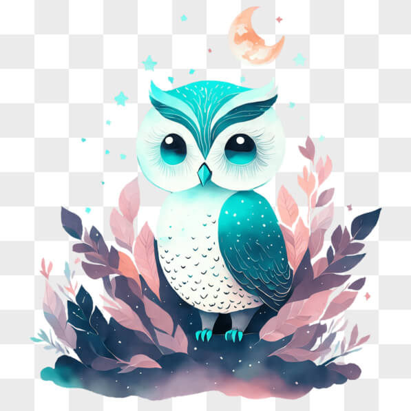 Descarga Búho Azul Sentado en Plantas y Flores con la Luna en el Fondo ...